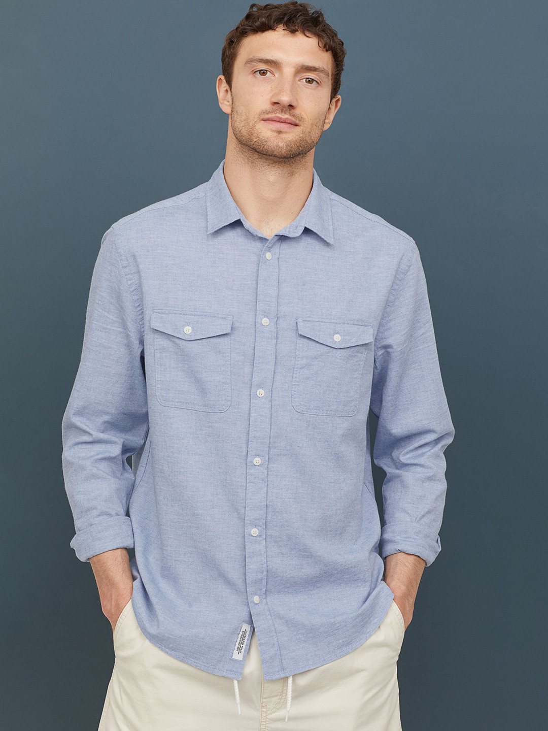 Buy H&M Men Blue Solid Cotton Shirt - Shirts for Men 10432368 | Myntra
