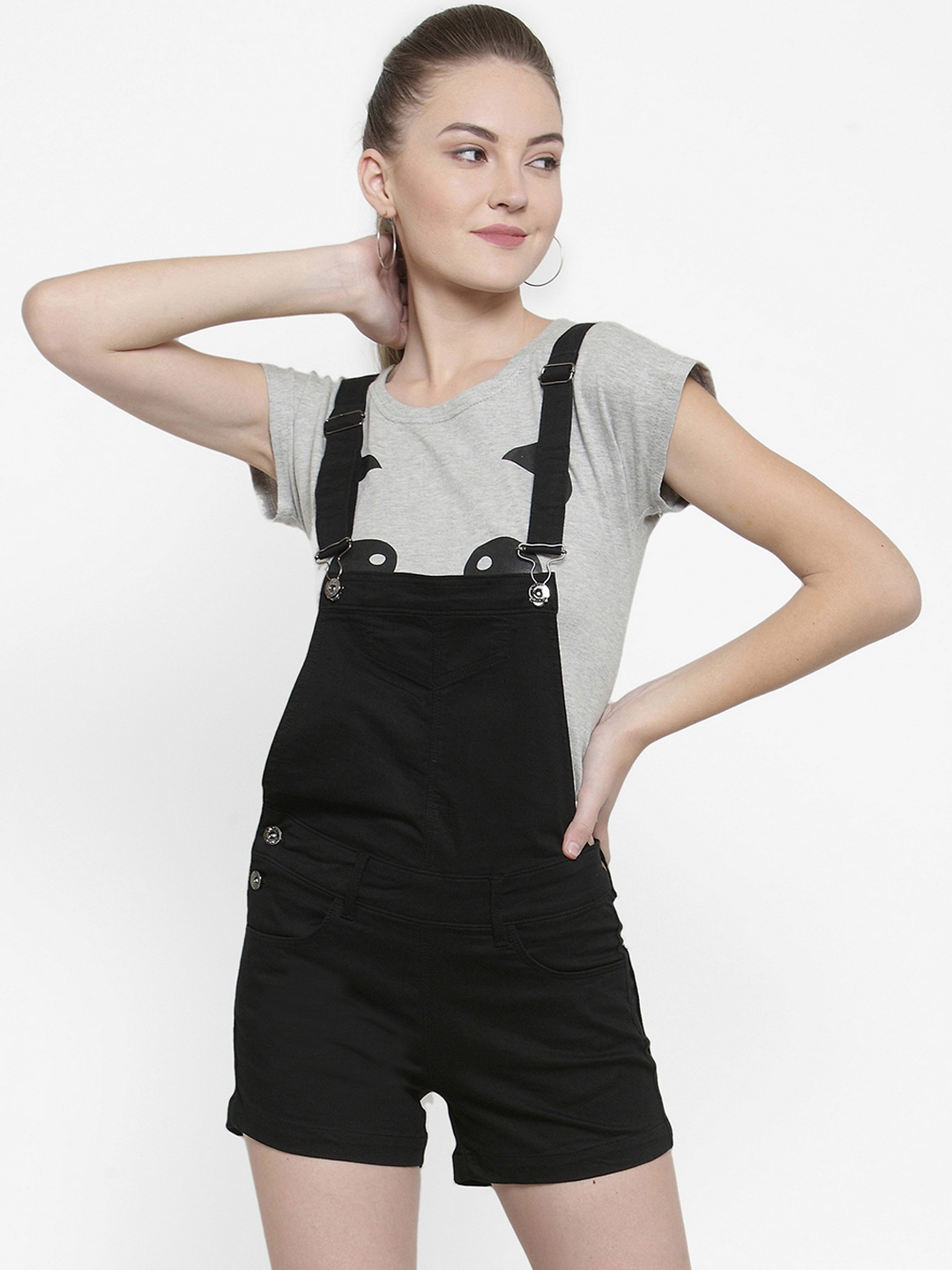 Buy Duditi Women Black Solid Short Dungarees Dungarees For Women 10461908 Myntra