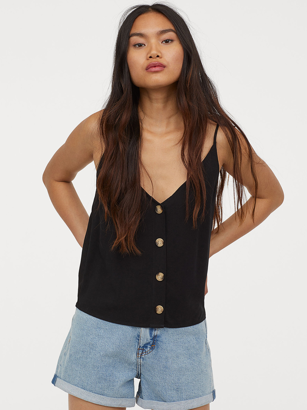 Buy H&M Women Black Solid V Neck Strappy Top - Tops for Women 10468896 ...