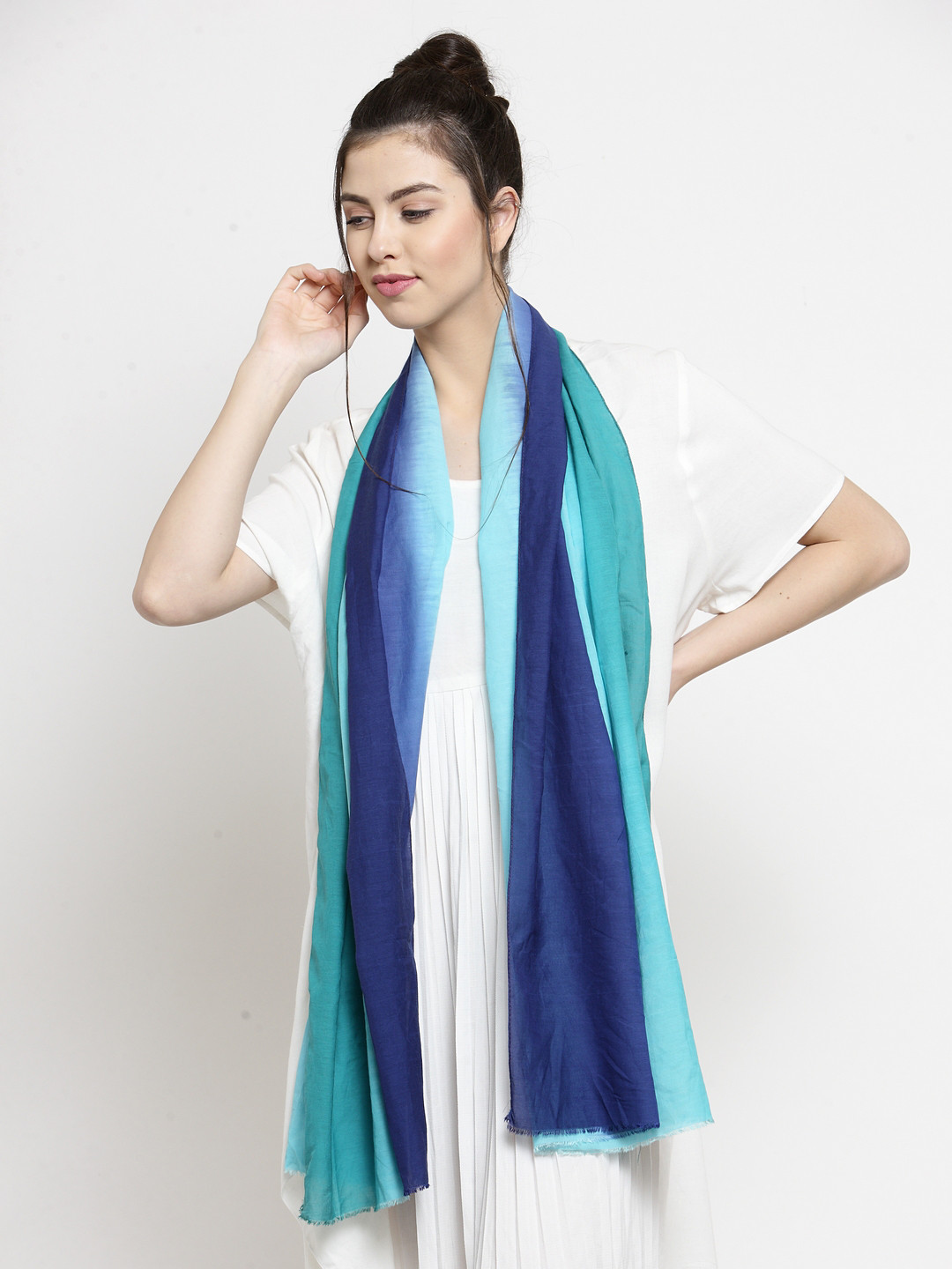 Buy J Style Women Blue Silk Ombre Dyed Stole - Stoles for Women ...