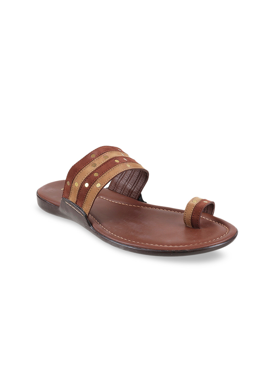 Buy Metro Men Brown Striped Leather One Toe Sandals - Sandals for Men ...