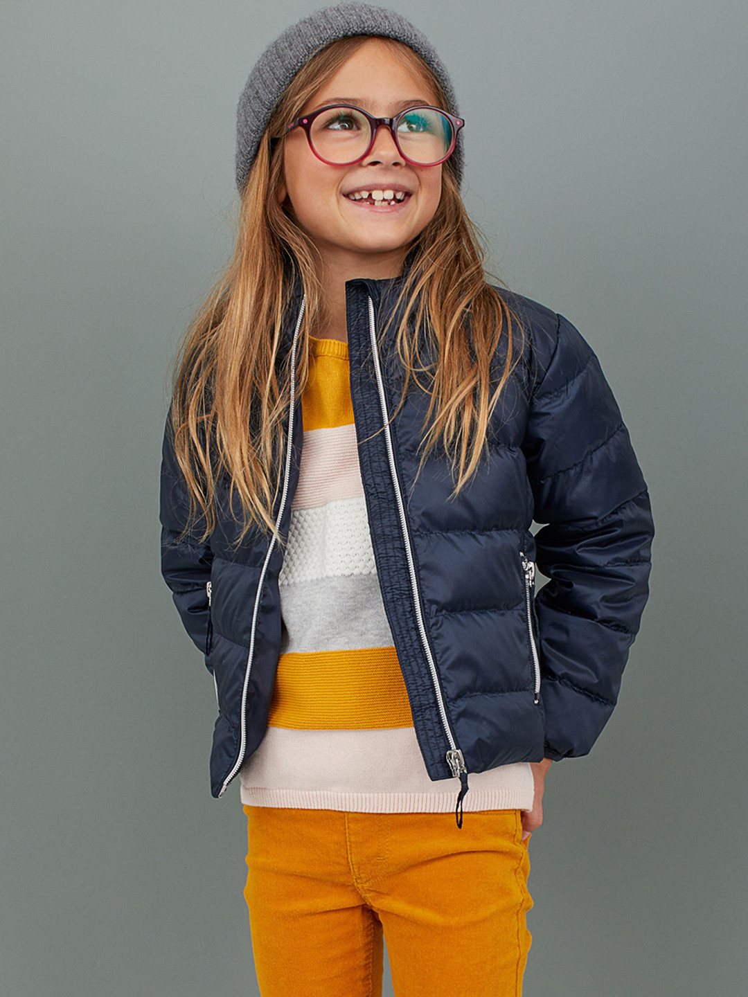 Buy H&M Girls Navy Blue Down Jacket - Jackets for Girls 10484500 | Myntra