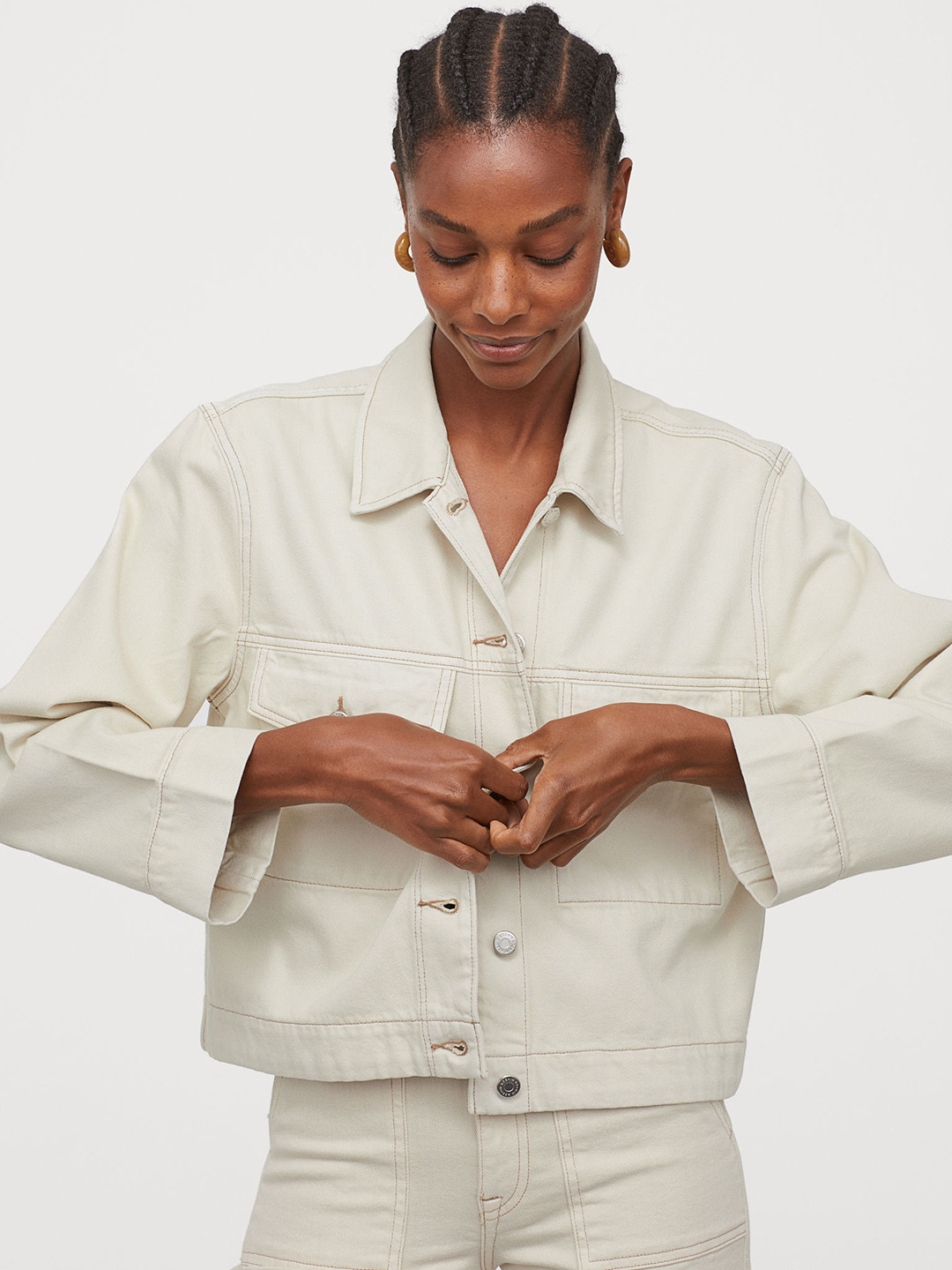 Buy H&M White Solid Boxy Denim Jacket - Jackets for Women 10484496 | Myntra