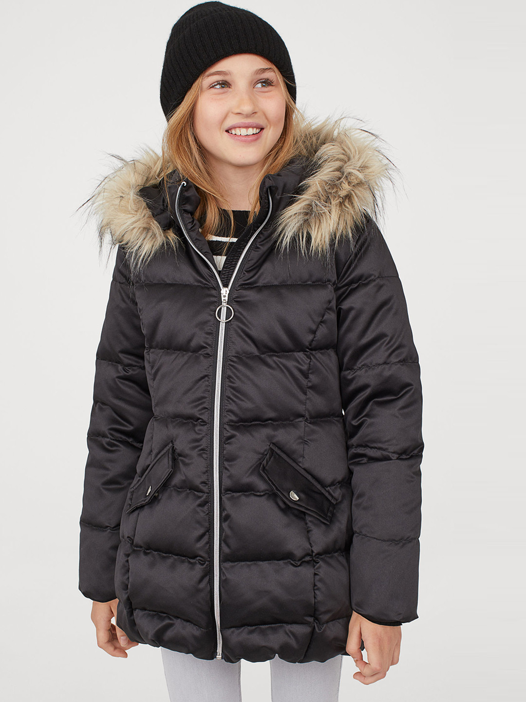 Buy H&M Girls Black Hooded Down Jacket - Jackets for Girls 10484520 ...