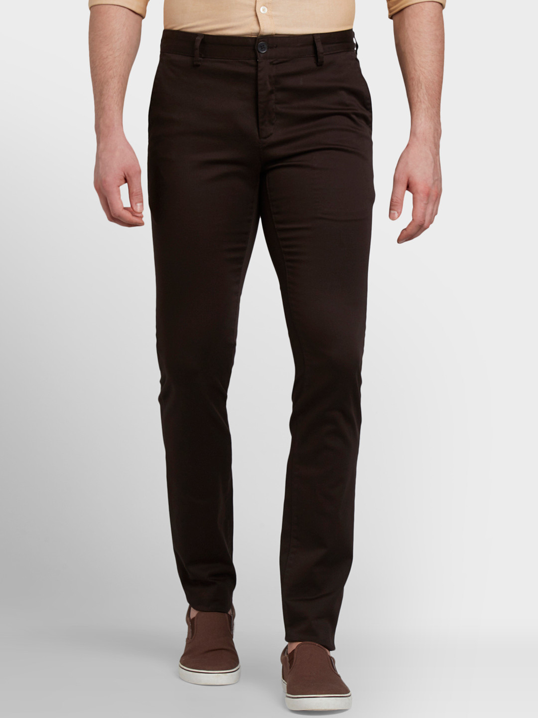 Buy ColorPlus Men Brown Regular Fit Solid Regular Trousers - Trousers ...
