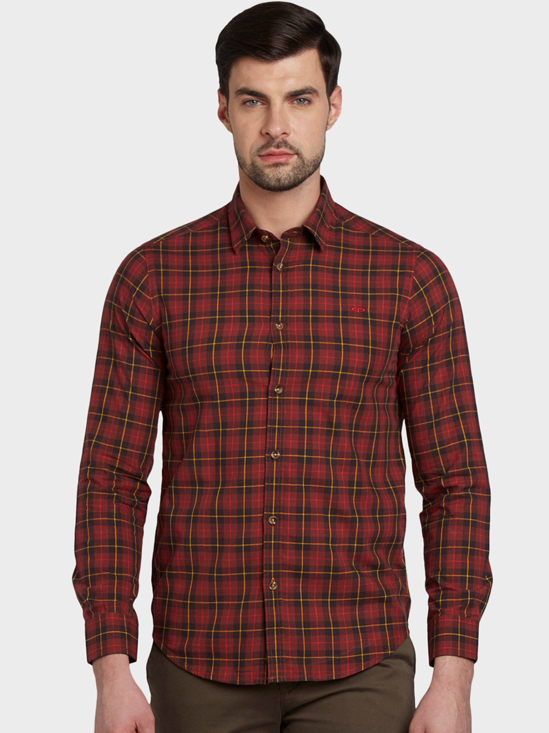 Buy ColorPlus Men Red & Yellow Slim Fit Checked Casual Shirt - Shirts ...