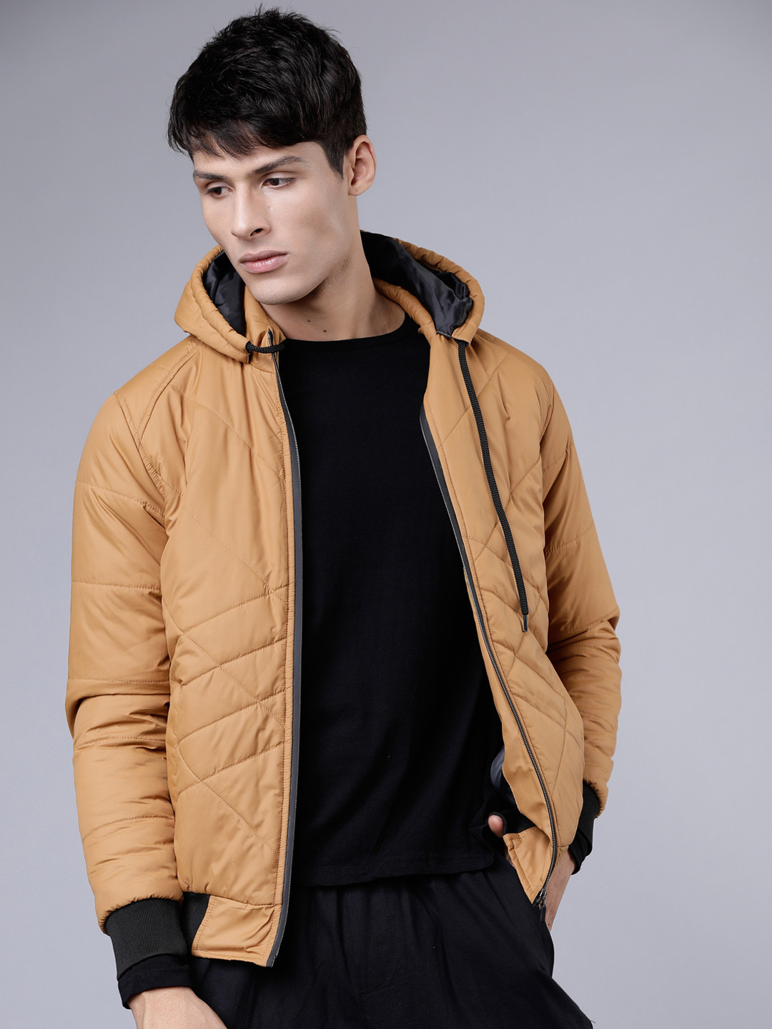 Buy HIGHLANDER Men Khaki Colourblocked Puffer Jacket - Jackets for Men ...