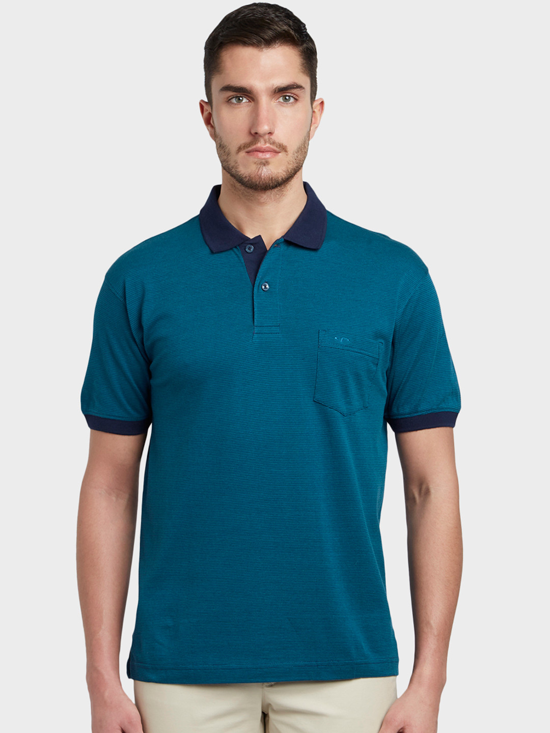 Buy ColorPlus Men Teal Blue Solid Polo Collar T Shirt - Tshirts for Men ...