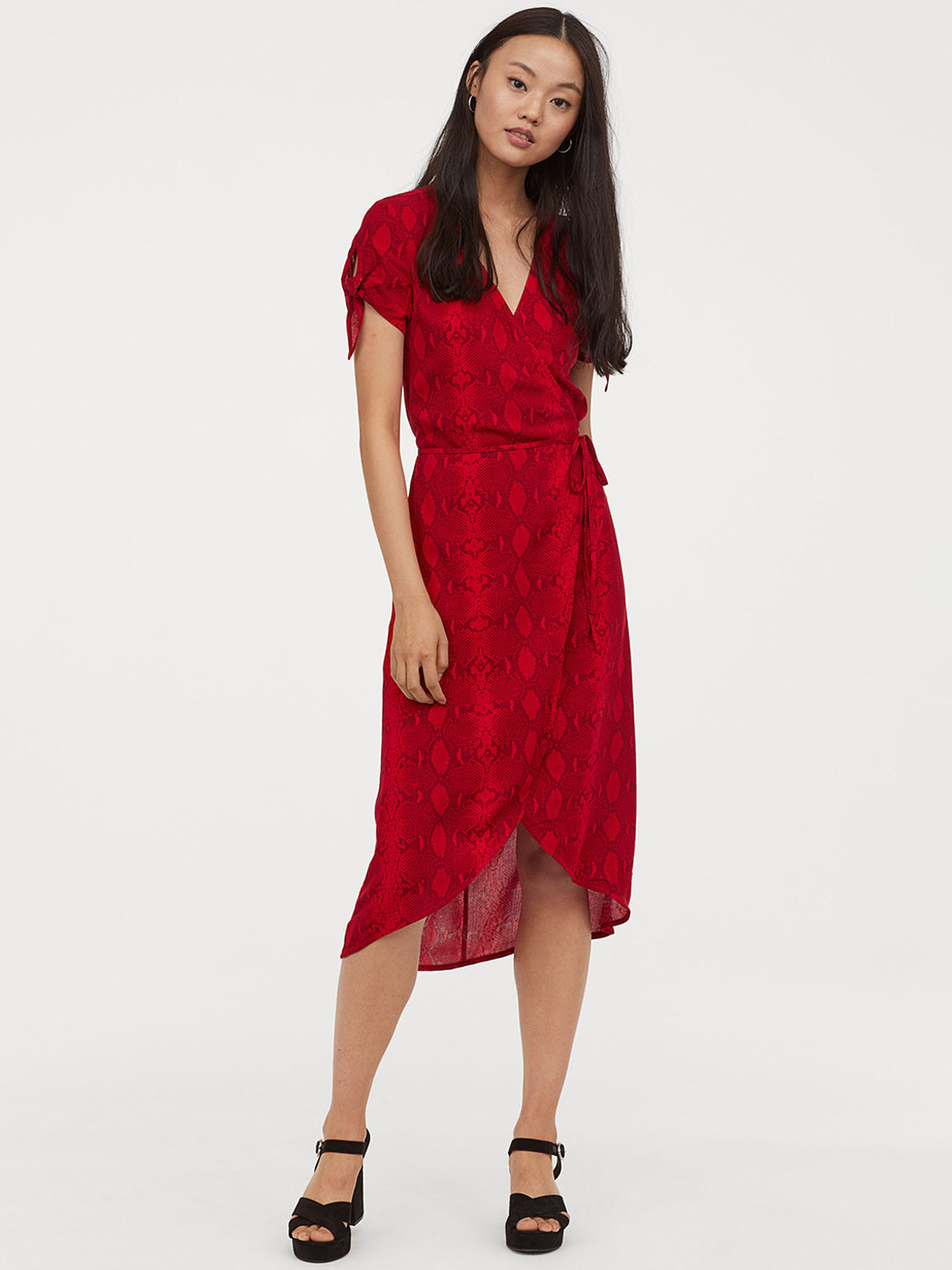 Buy H&M Women Red Patterned Wrap Dress - Dresses for Women 10513990 ...