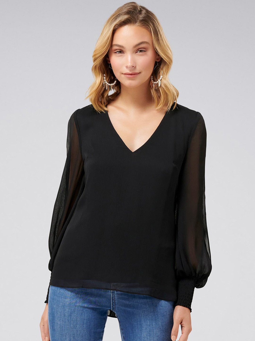 Buy Forever New Women Black Solid High Low Top - Tops for Women ...