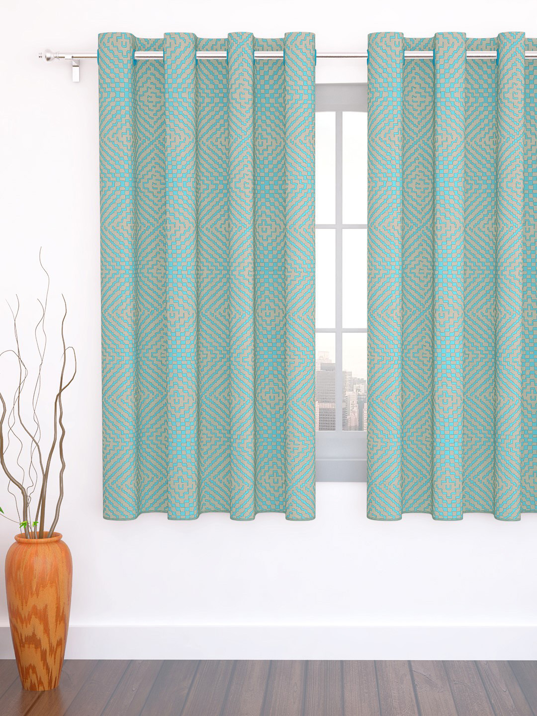 Buy Story@home Turquoise Blue Jacquard Textured Single Window Curtain ...