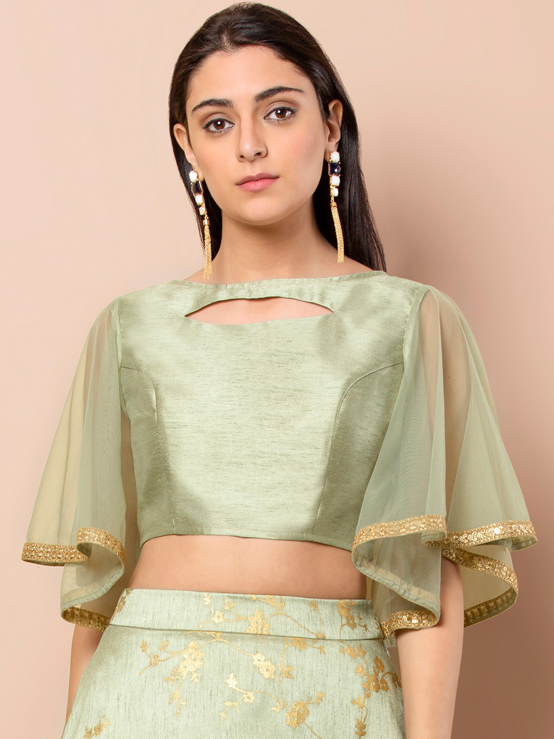Buy INDYA Women Green Self Design Fitted Crop Top - Tops for Women ...