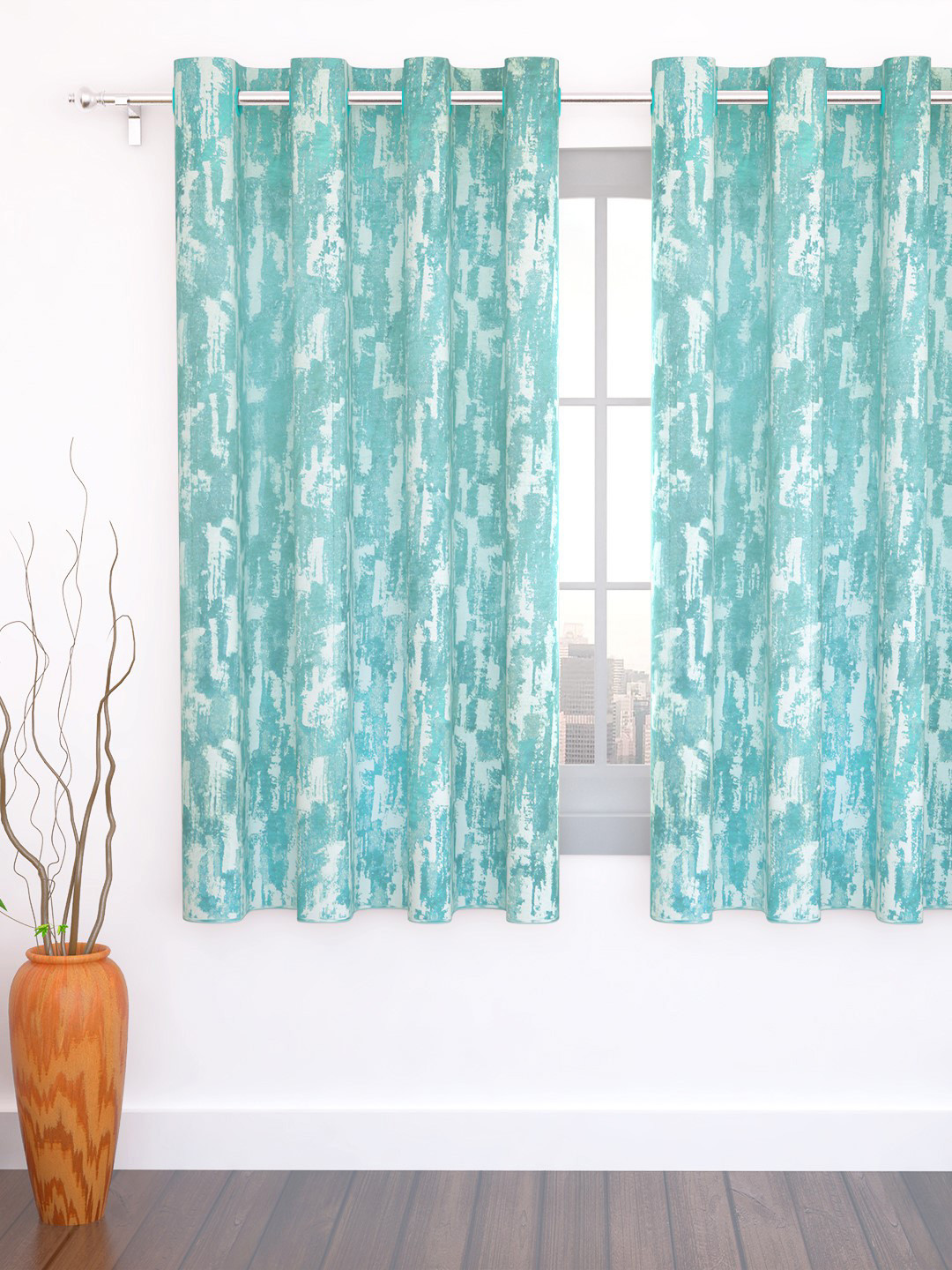 Buy Story@home Turquoise Blue Jacquard Textured Single Window Curtain ...
