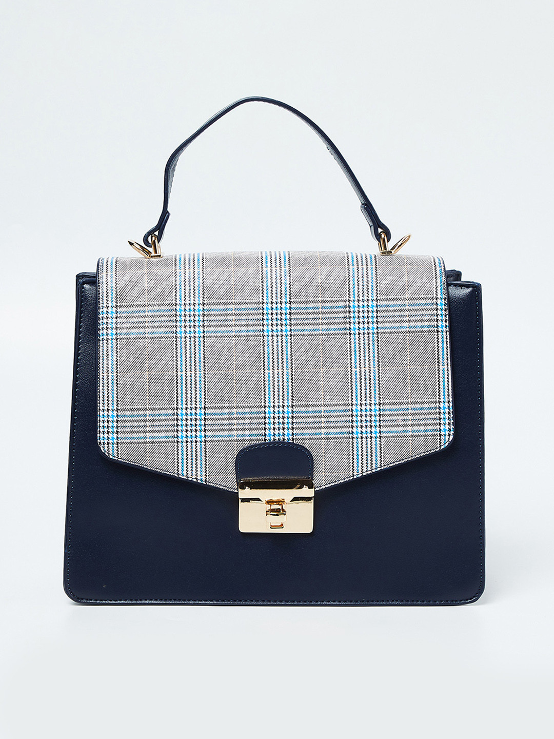 Buy CODE By Lifestyle Navy Blue Checked Handheld Bag - Handbags for ...