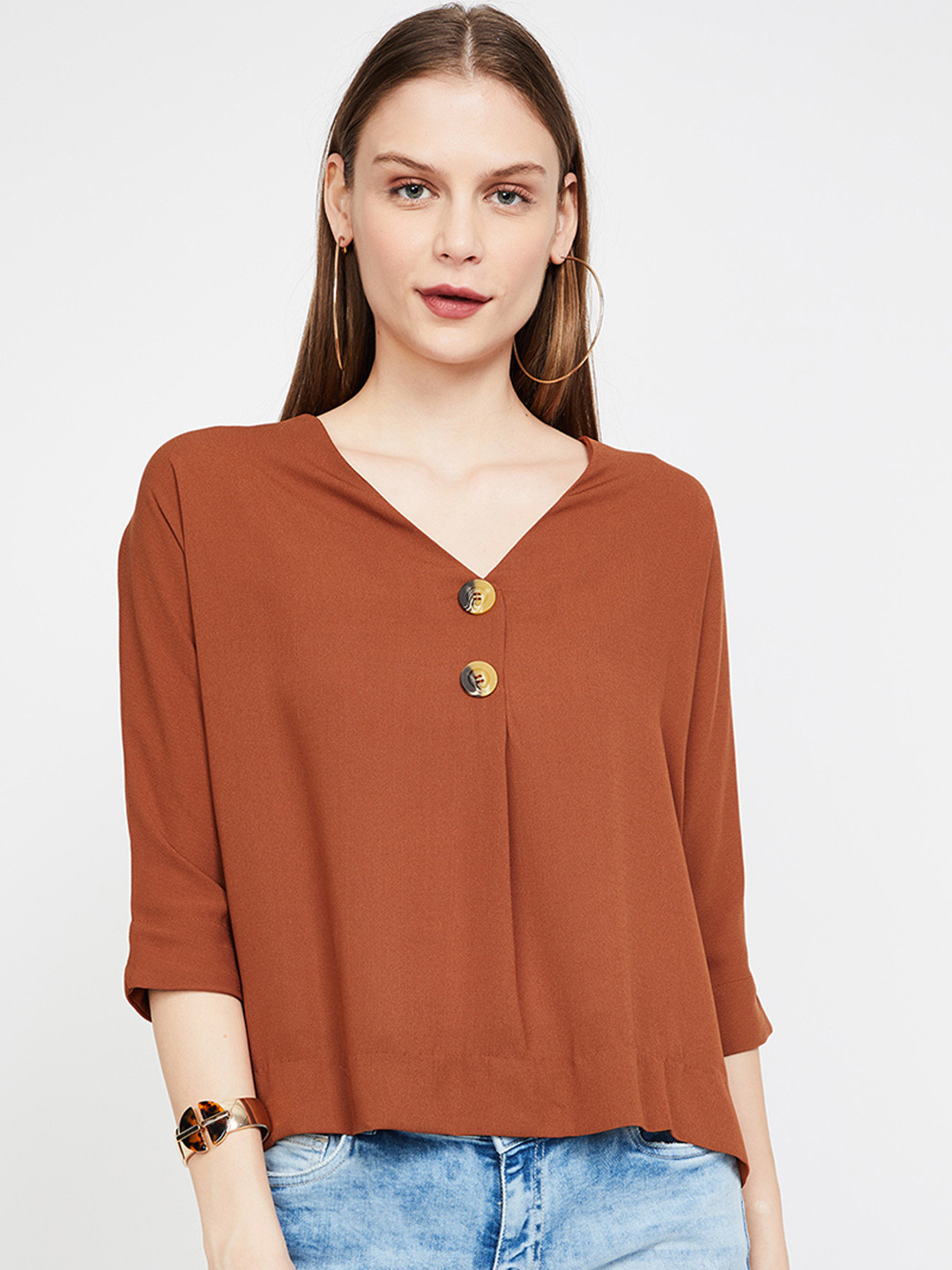 Buy CODE By Lifestyle Women Rust Solid High Low Top - Tops for Women ...