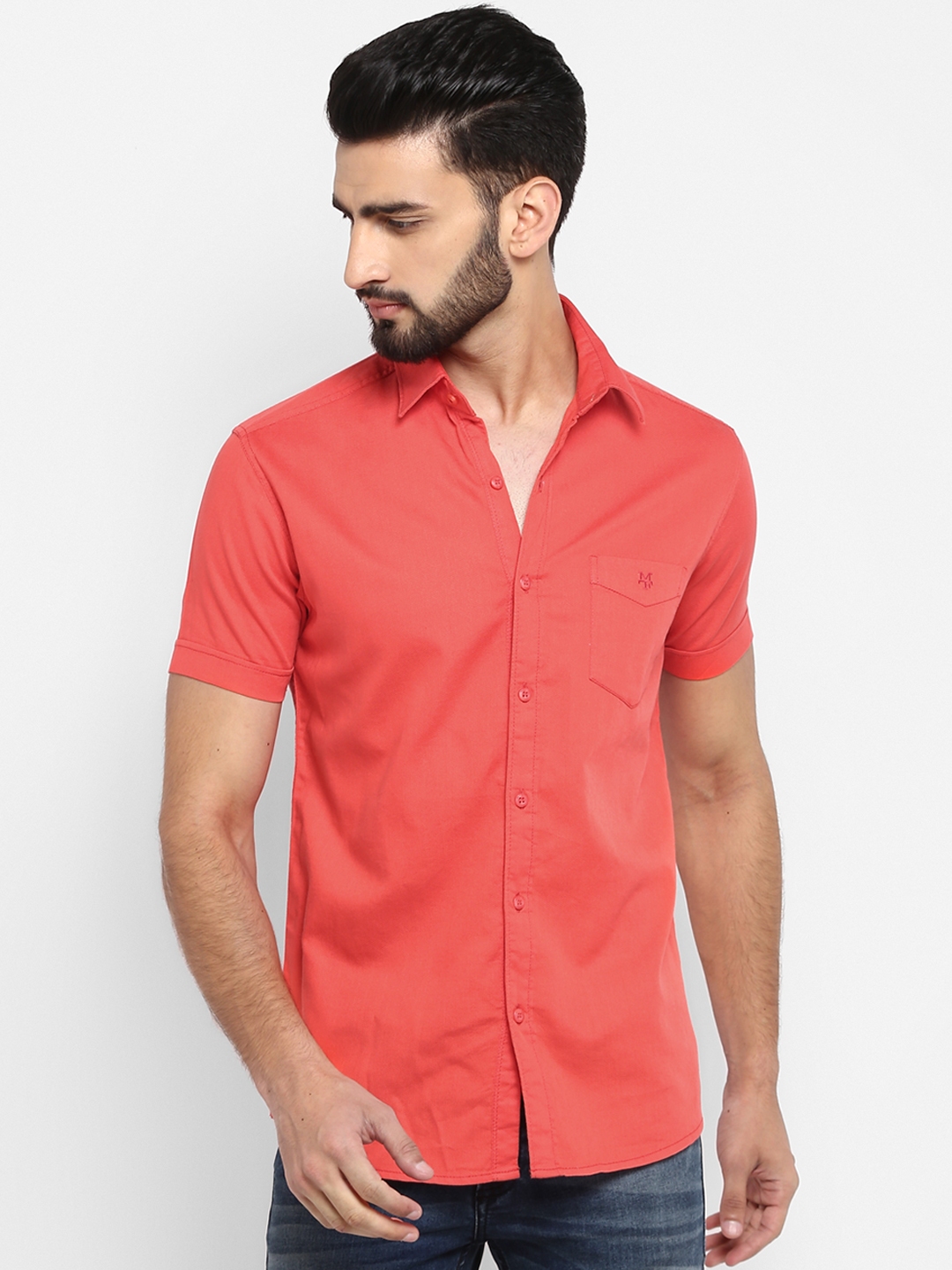 Buy Mufti Men Coral Red Slim Fit Solid Casual Shirt Shirts For Men