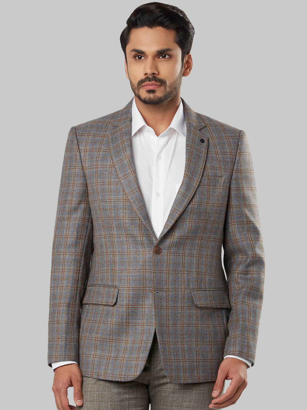 Buy Raymond Men Grey Checked Regular Fit Single Breasted Blazer ...