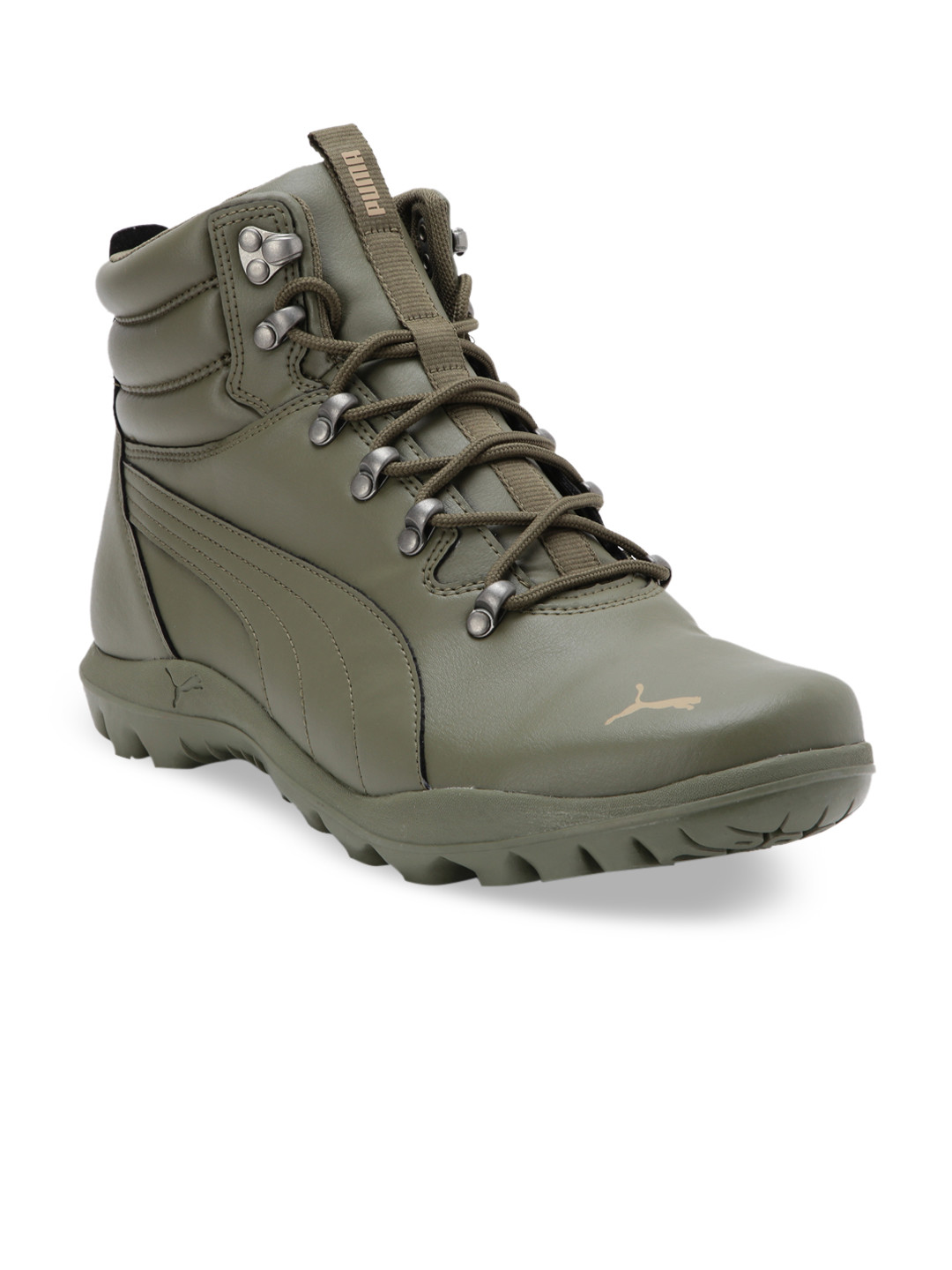 Buy Puma Men Olive Green Solid Synthetic Mid Top Flat Boots - Boots for ...