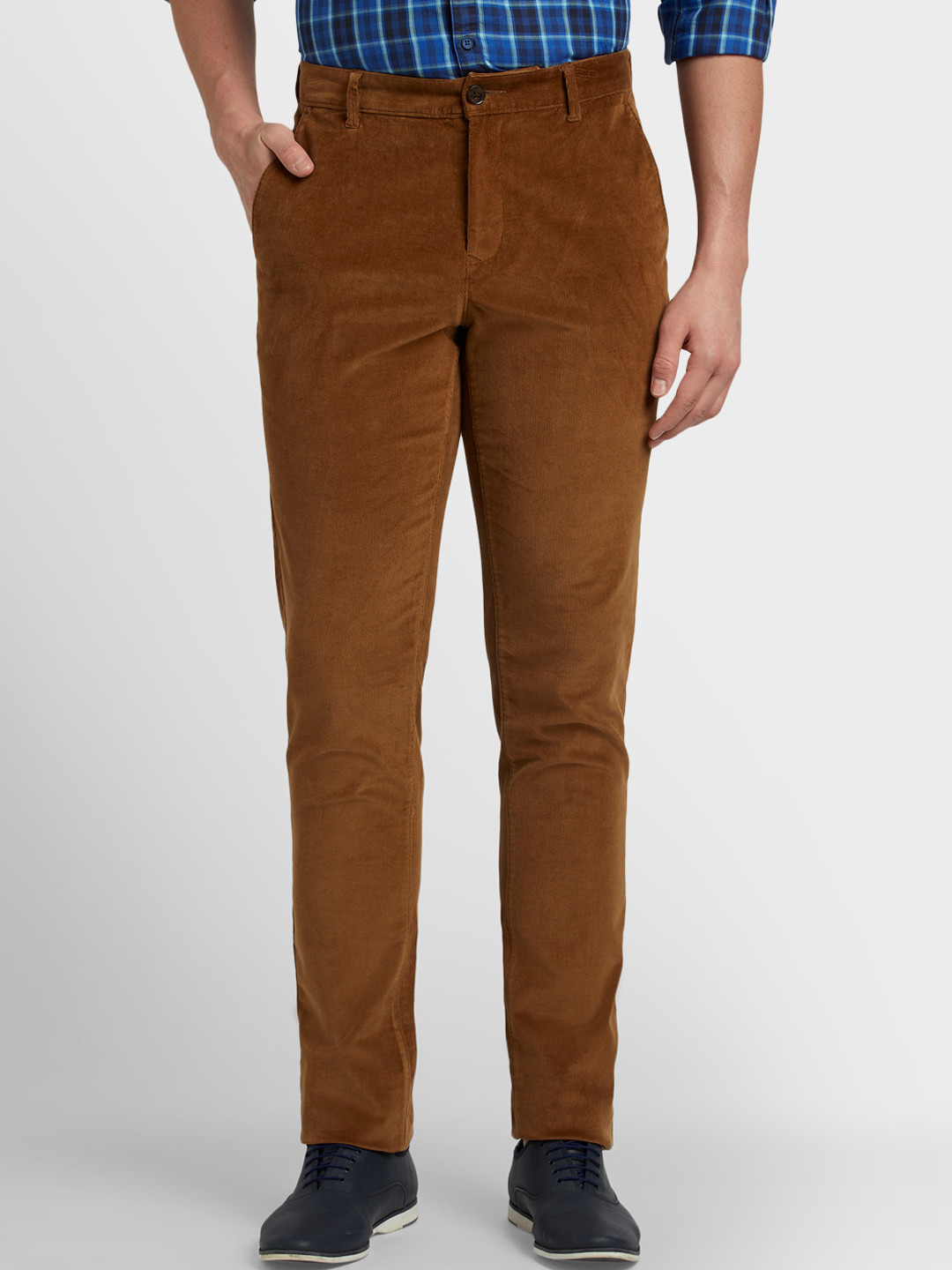 Buy ColorPlus Men Brown Regular Fit Solid Regular Trousers - Trousers ...