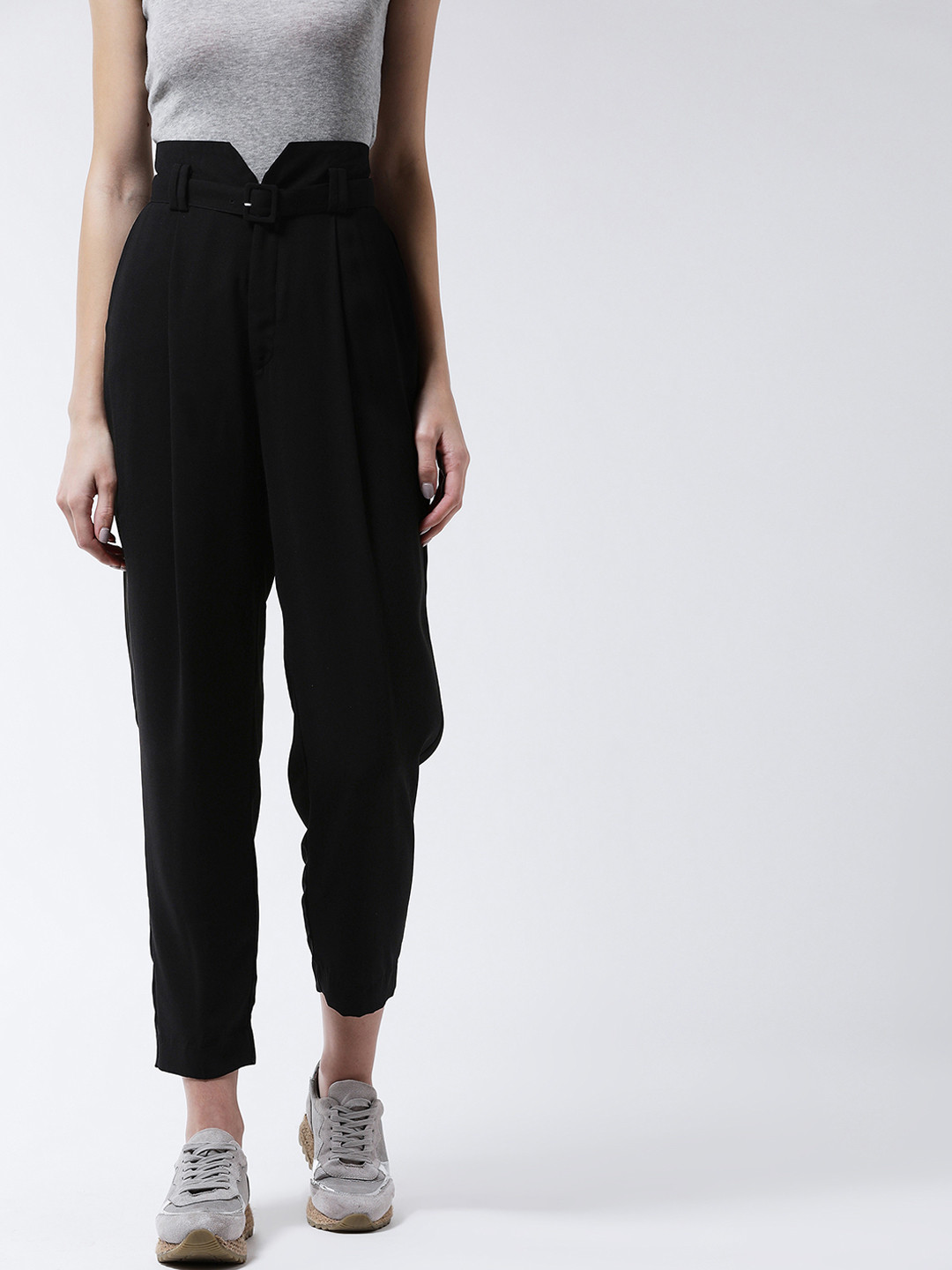 Buy MAGRE Women Black Regular Fit Solid Regular Trousers - Trousers for ...