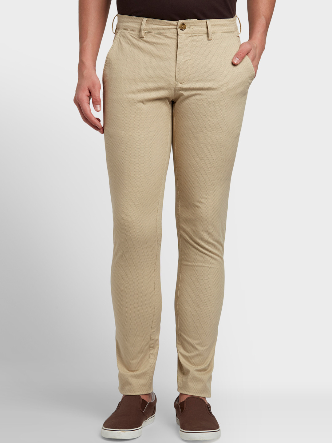 Buy ColorPlus Men Beige Regular Fit Solid Regular Trousers - Trousers ...