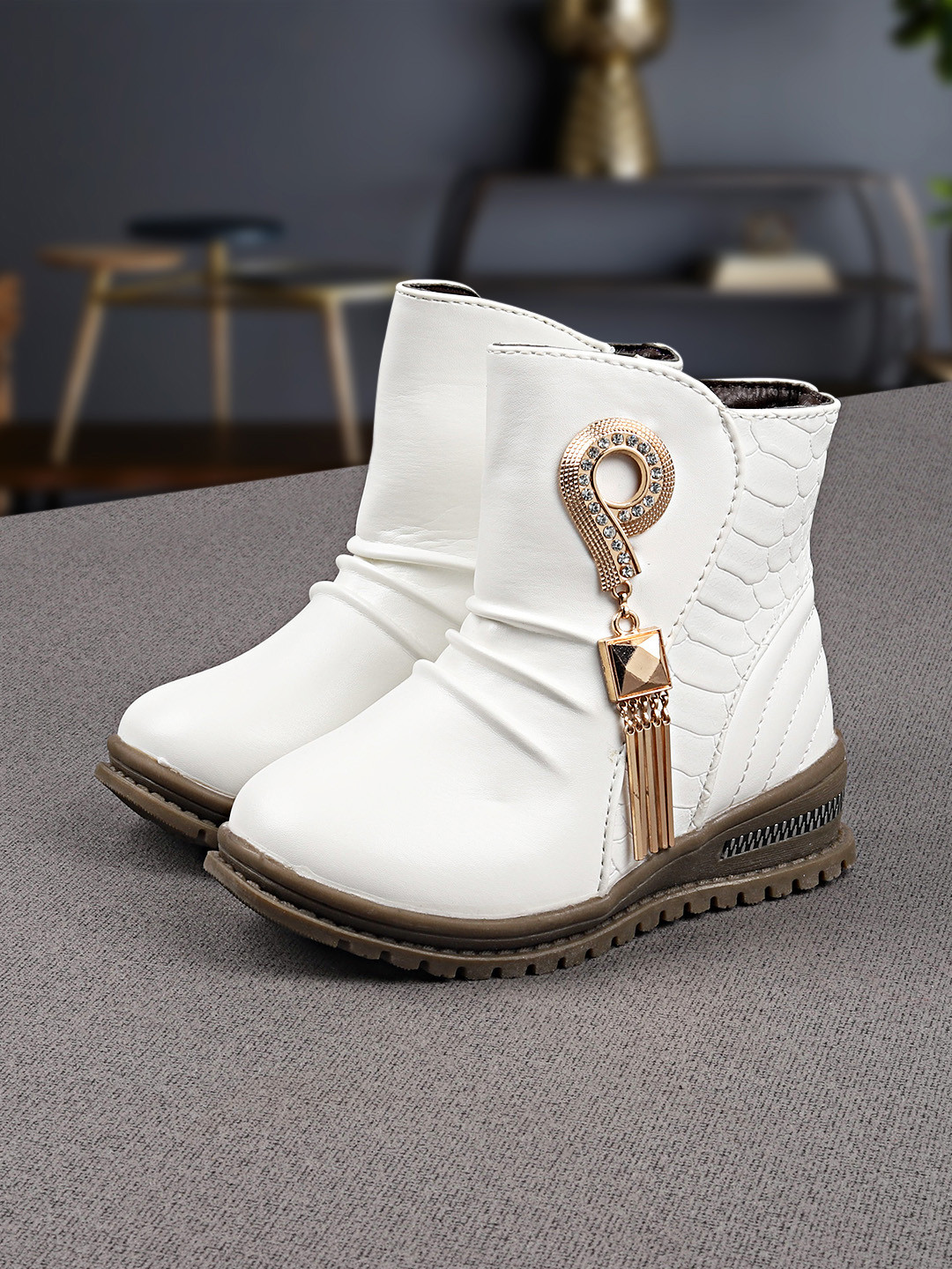 Buy Walktrendy Girls White Solid High Top Flat Boots - Boots for Girls ...