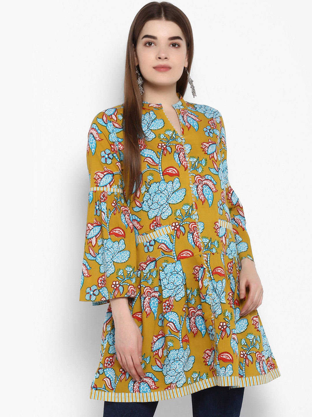 Buy ETHNIC STREET Women Green & Blue Printed Tunic - Tunics for Women ...