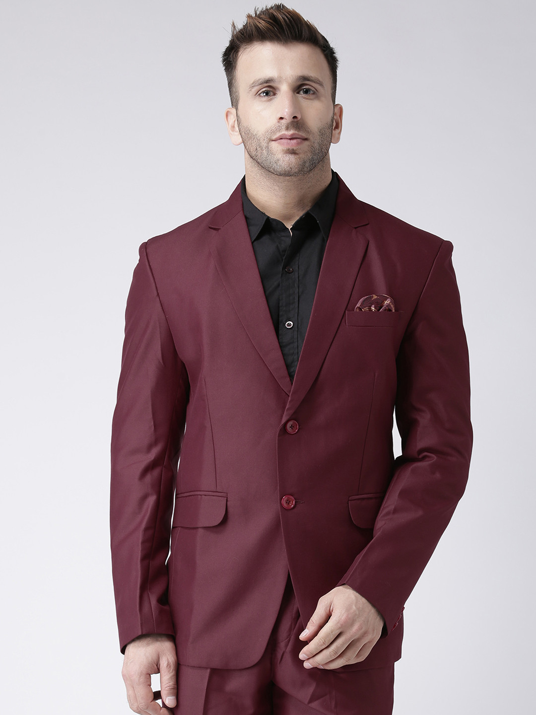 Buy Hangup Men Maroon Solid Single Breasted Regular Fit Formal Blazer ...