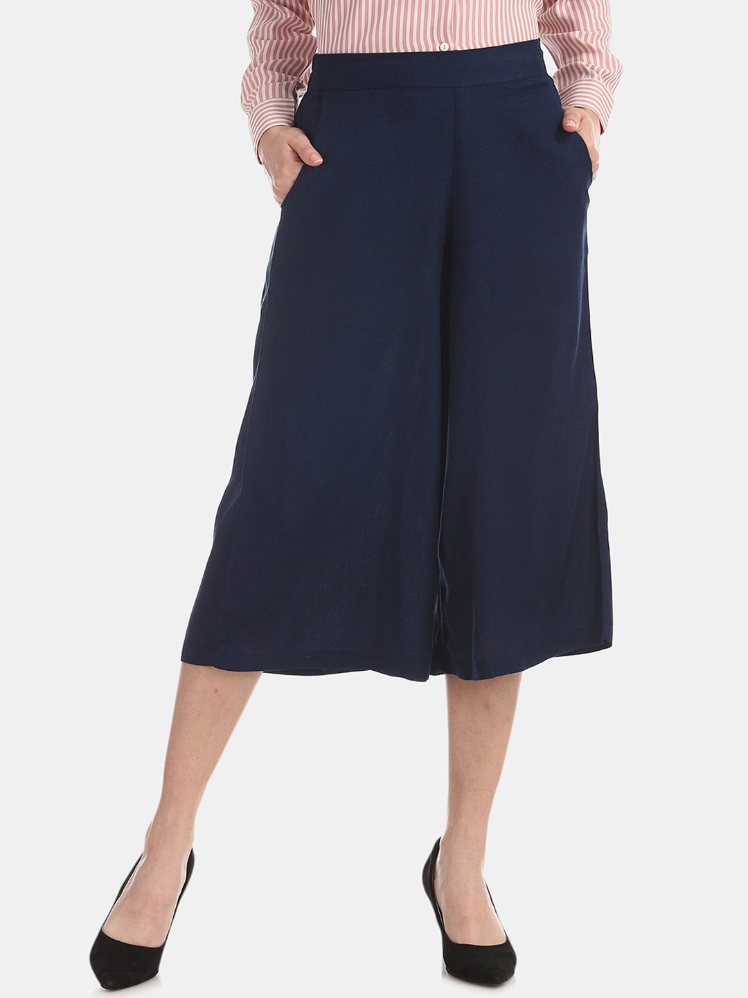 Buy Bronz Women Navy Blue Regular Fit Solid Culottes - Trousers for ...