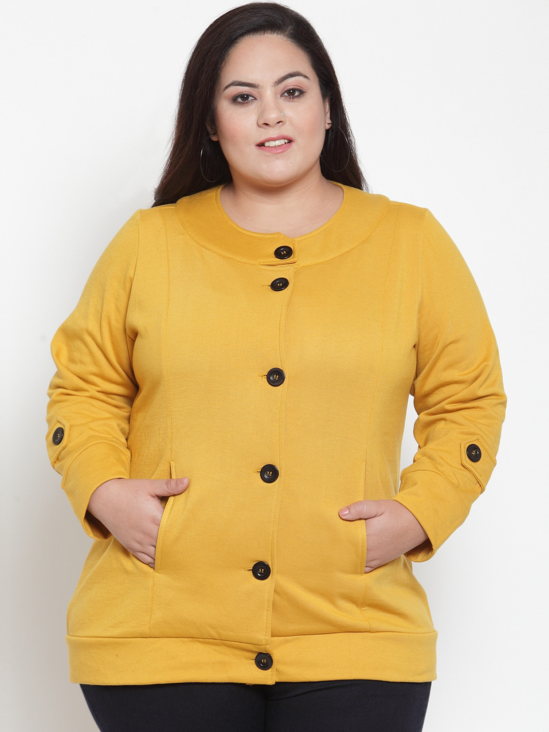 Buy PlusS Women Yellow Solid Tailored Jacket - Jackets for Women ...