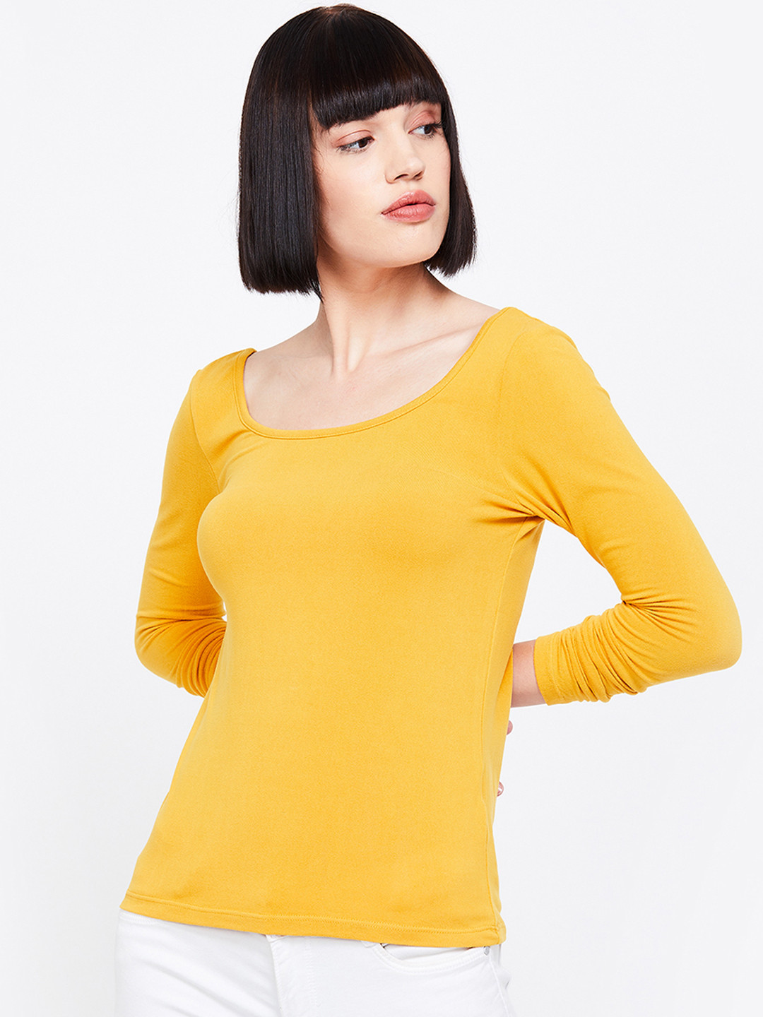 Buy CODE By Lifestyle Women Mustard Yellow Solid Knitted Top - Tops for ...