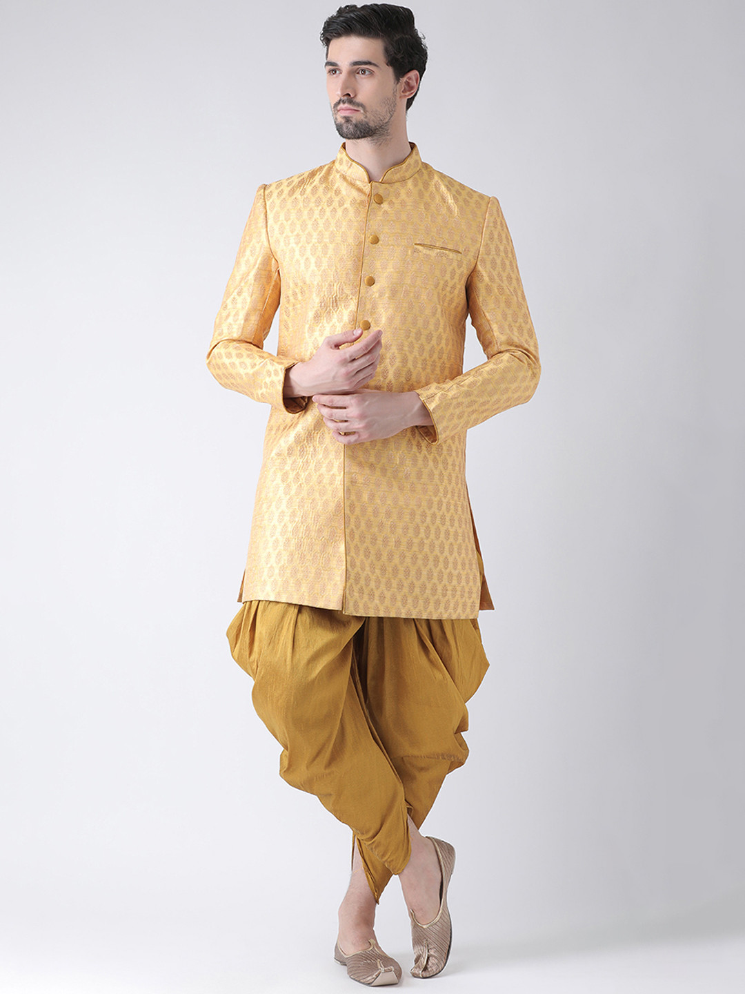 Buy DEYANN Men Yellow & Mustard Yellow Sherwani With Dhoti Pants ...