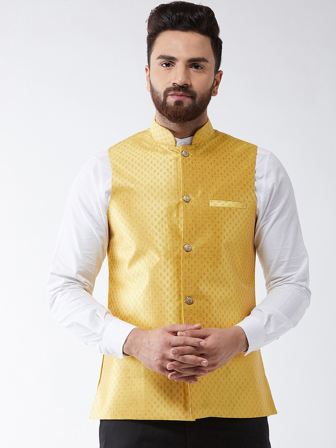 Buy SOJANYA Men Yellow Woven Design Nehru Jacket - Nehru Jackets for ...
