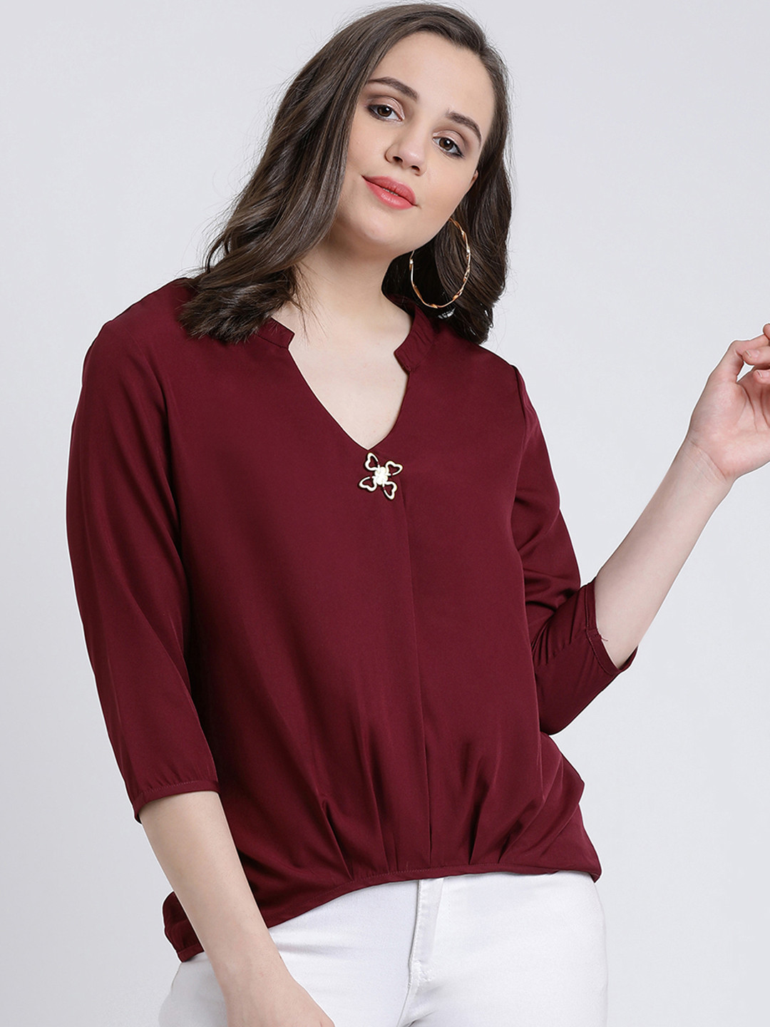 Buy AkaAyu Women Maroon Solid Blouson Top - Tops for Women 10631786 ...