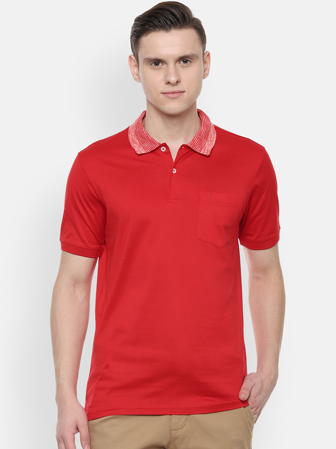 Buy Allen Solly Men Red Solid Polo Collar Pure Cotton T Shirt - Tshirts for Men 10642784 | Myntra