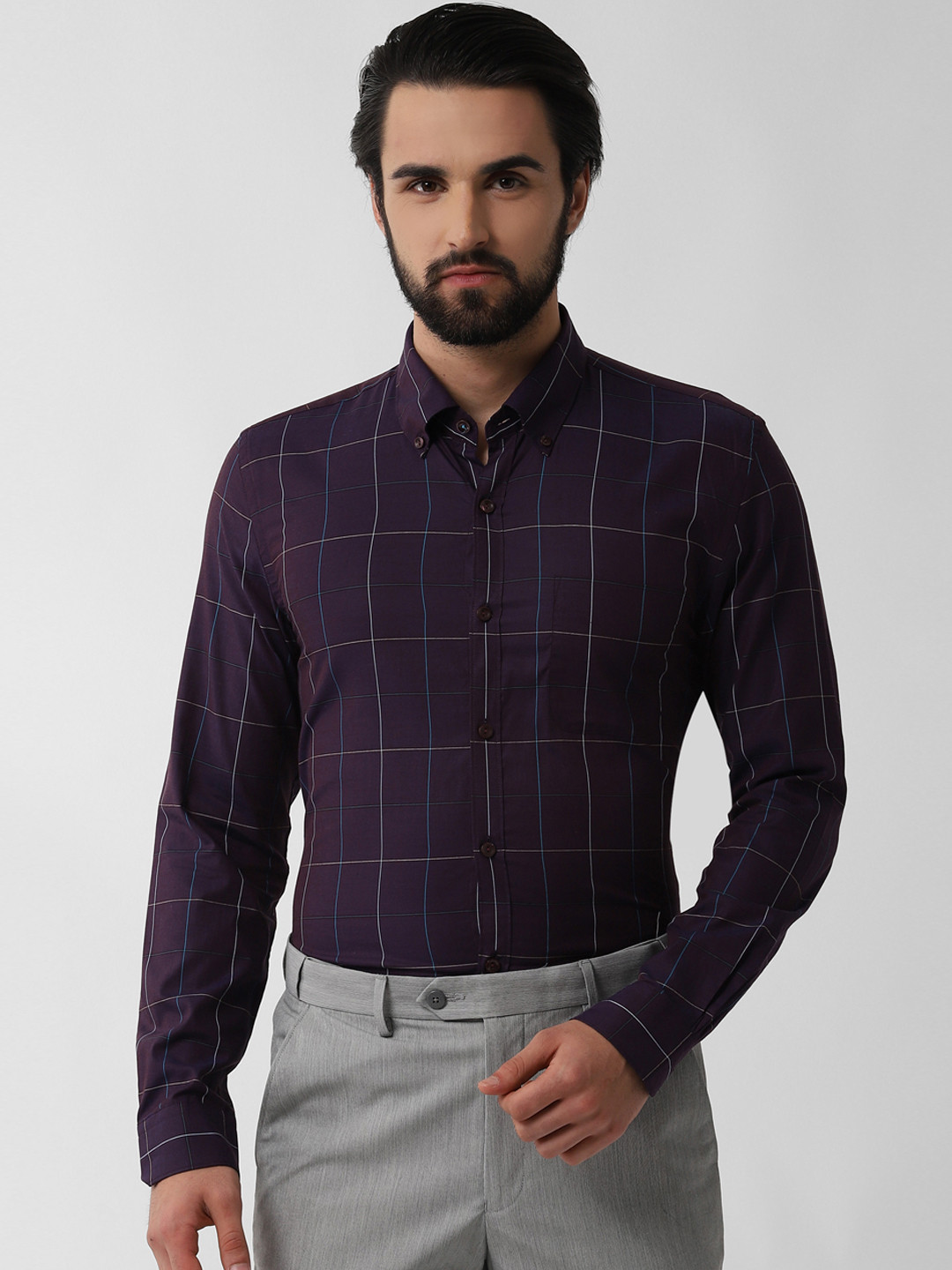 Buy Peter England Men Purple Slim Fit Checked Formal Shirt - Shirts for ...