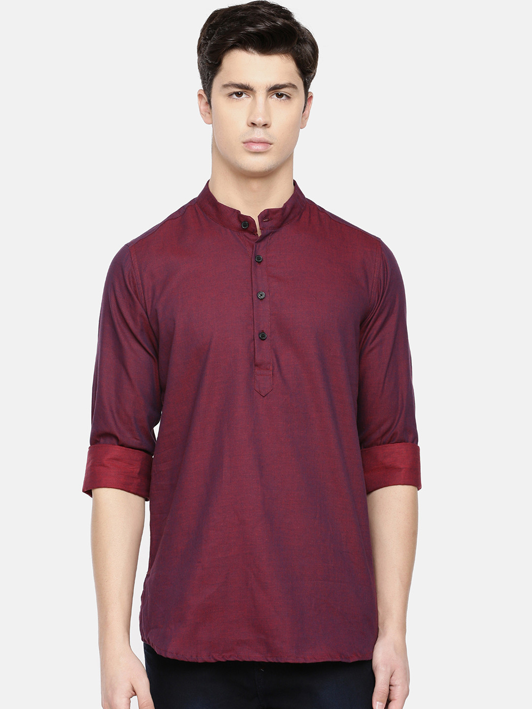 Buy Cross Court Men Maroon Solid Straight Kurta - Kurtas for Men ...