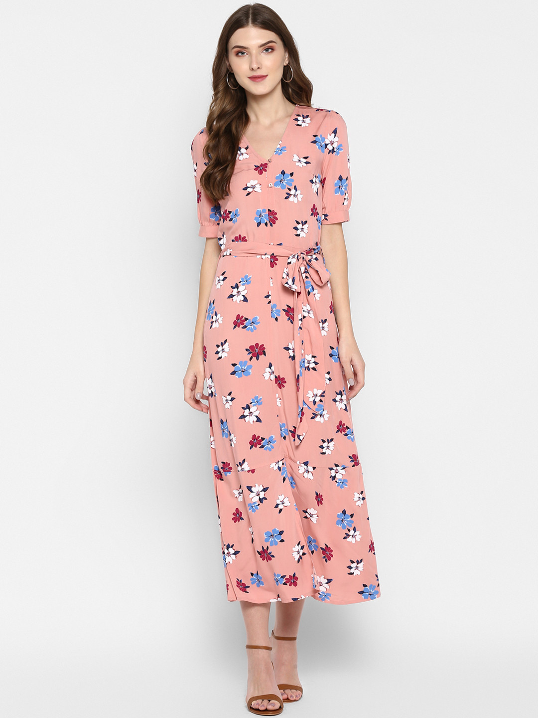 Buy MIAMINX Women Pink Floral Printed Maxi Dress - Dresses for Women ...