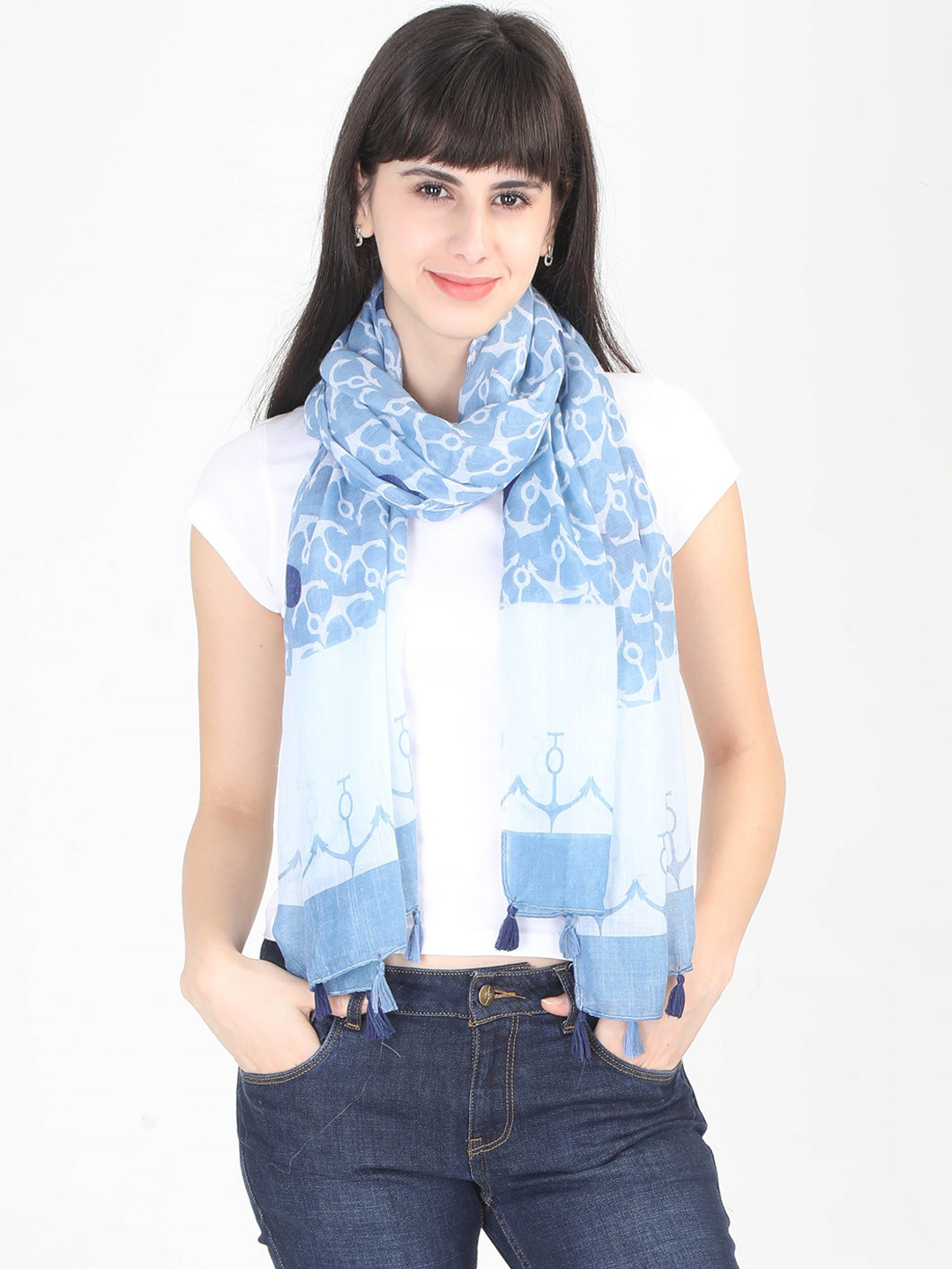 Buy FabSeasons Women Blue & White Printed Scarf - Scarves for Women ...