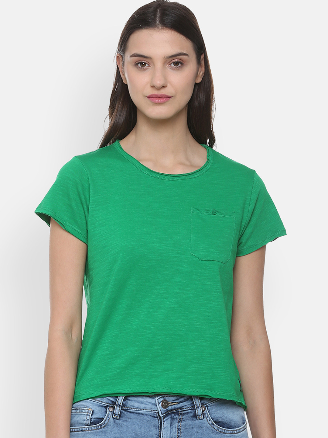 Buy People Women Green Solid Round Neck T Shirt - Tshirts for Women ...