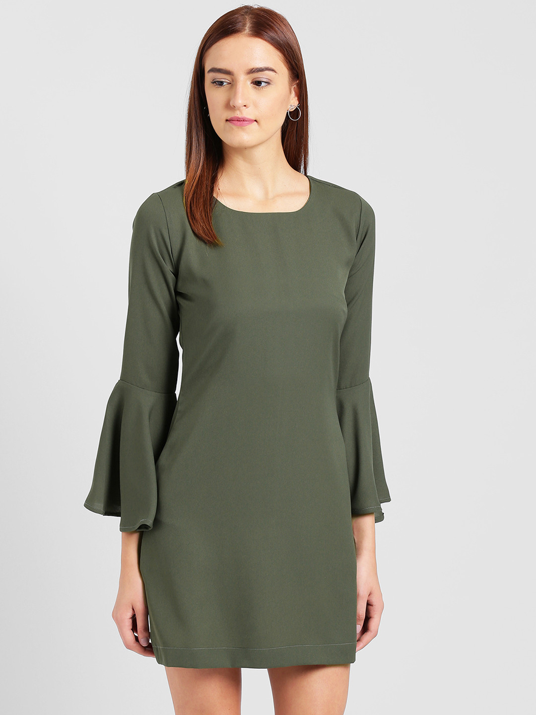 Buy Trend Arrest Women Solid Olive Green Sheath Dress - Dresses for ...