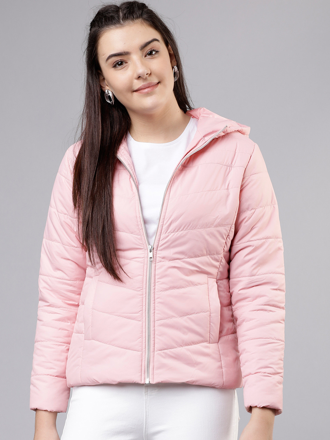 Buy Tokyo Talkies Women Pink Solid Puffer Jacket - Jackets for Women ...