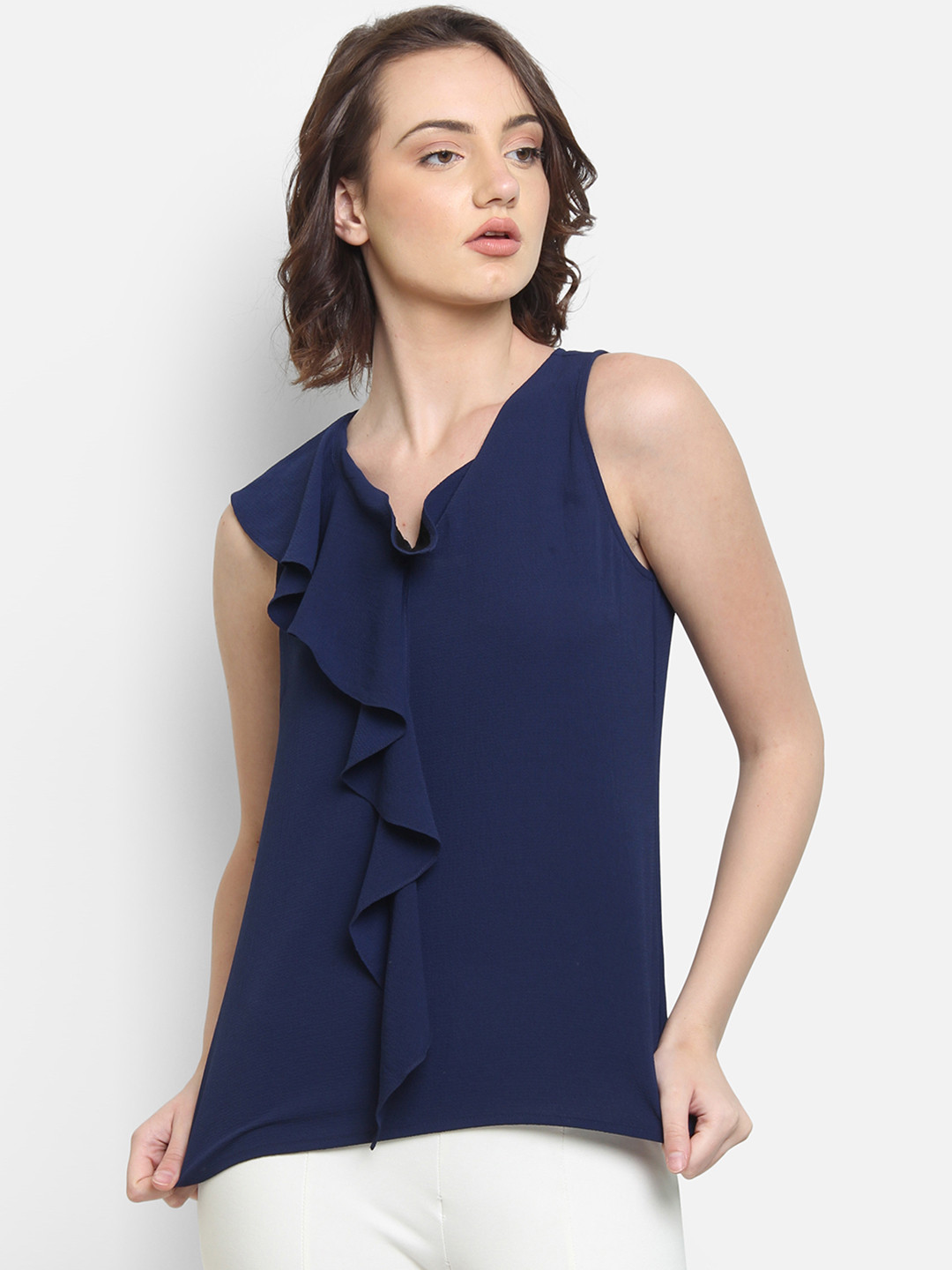 Buy COVER STORY Women Navy Blue Solid Top - Tops for Women 10707178 ...