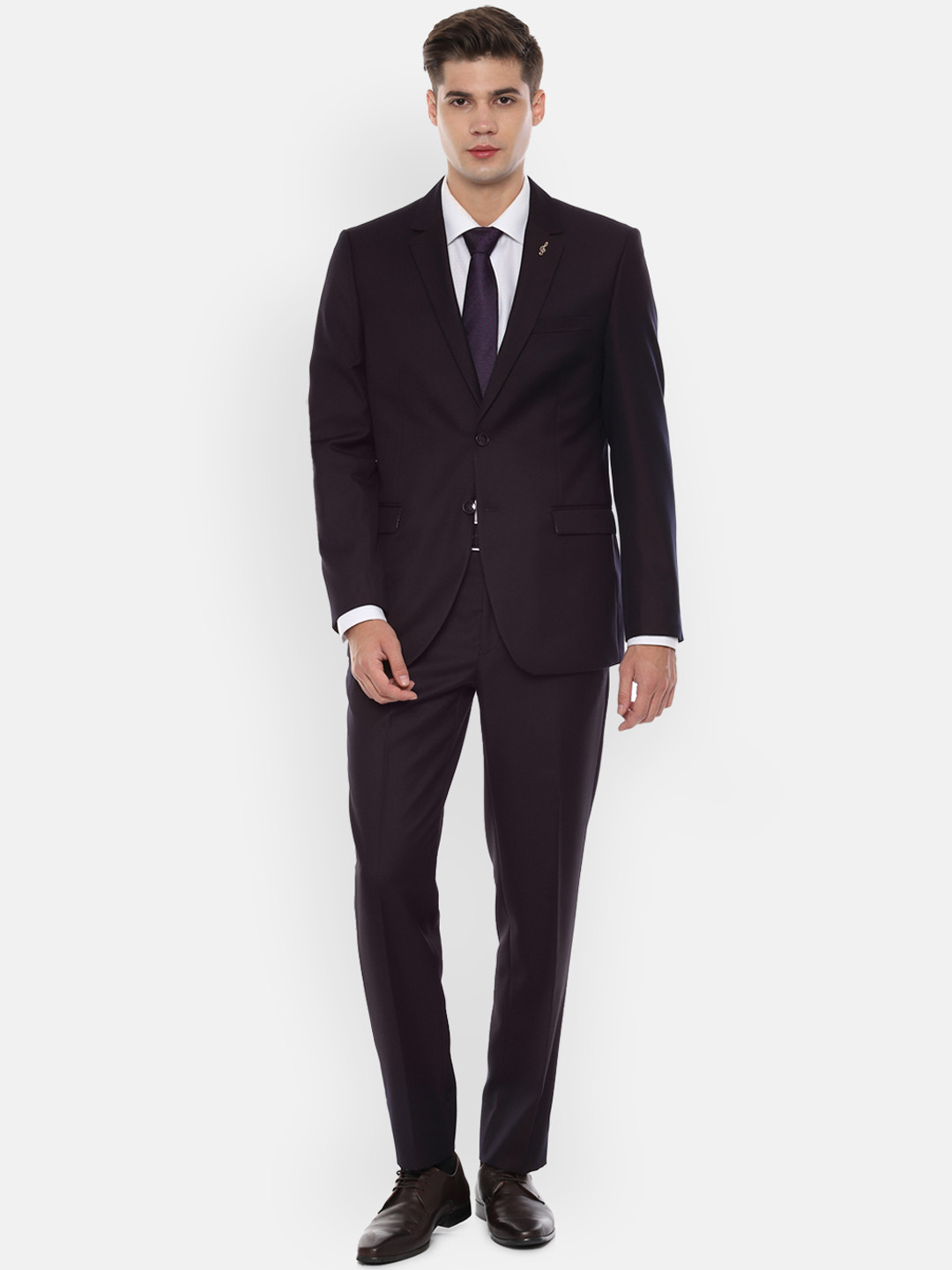 Buy Van Heusen Men Burgundy Solid Slim Fit Two Piece Suit - Suits for ...