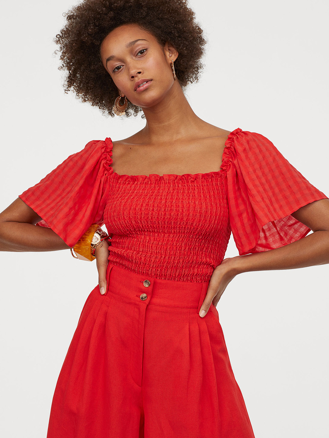 Buy H&M Women Red Smocked Top - Tops for Women 10712374 | Myntra