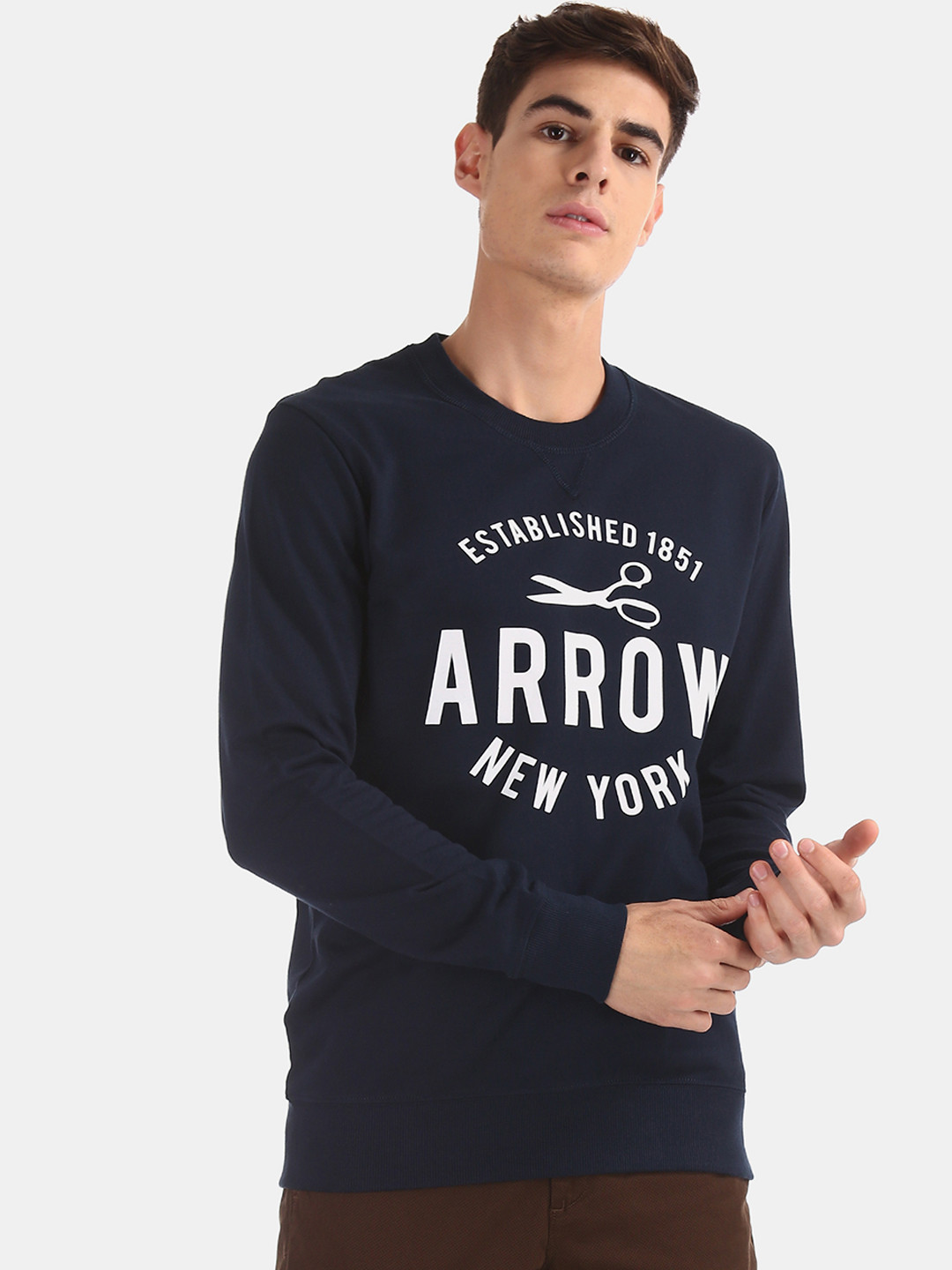 Buy Arrow Sport Men Navy Blue Printed Sweatshirt - Sweatshirts for Men ...