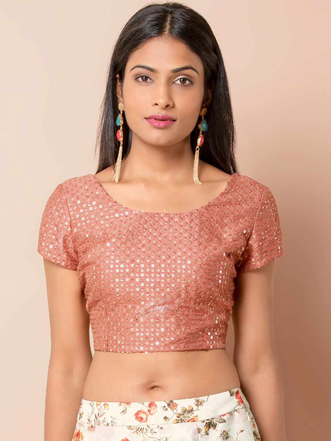 Buy Indya Women Coral Pink Embellished Crop Top Tops For Women