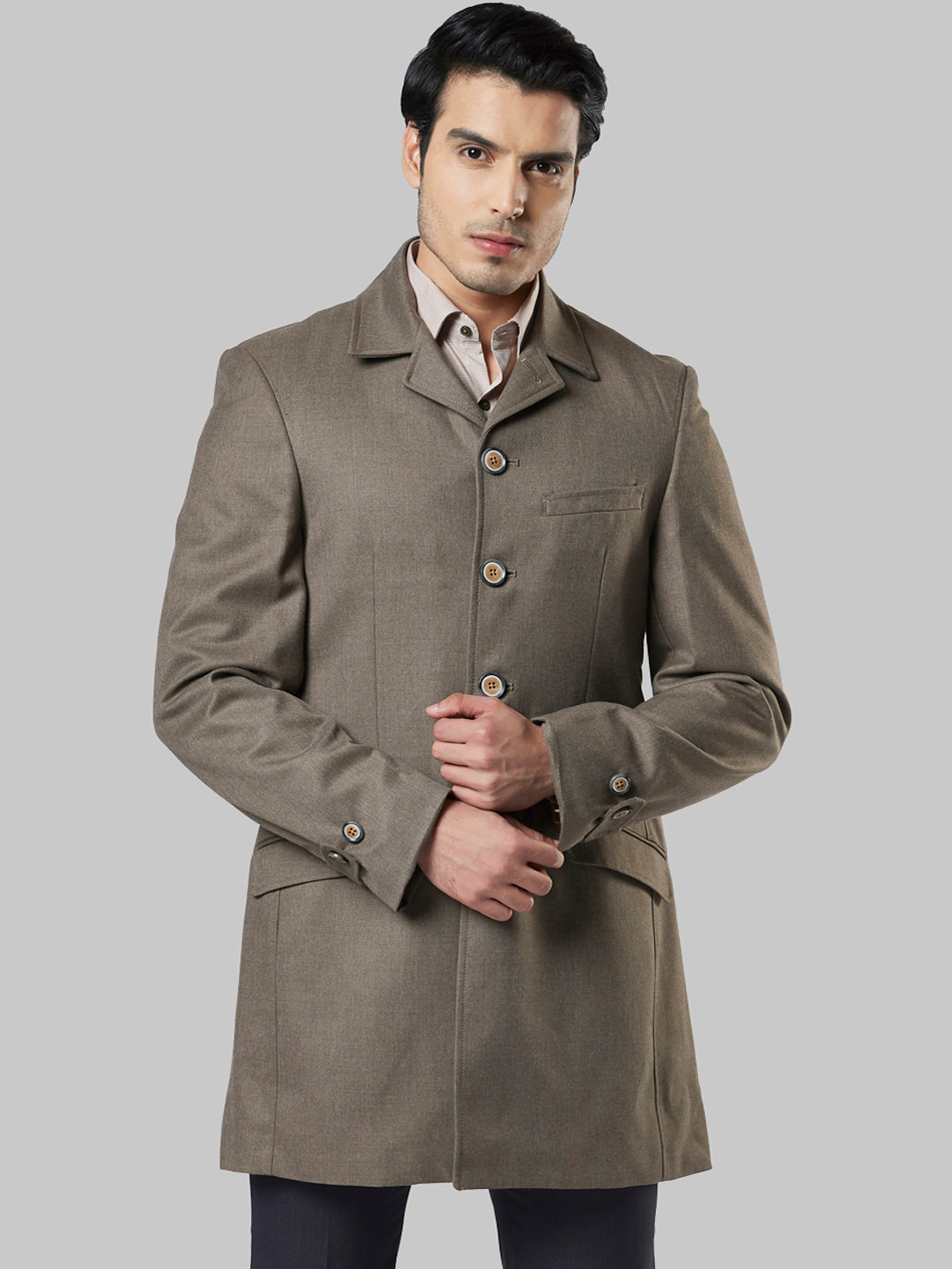 Buy Raymond Men Brown Solid Single Breasted Overcoat - Coats for Men ...