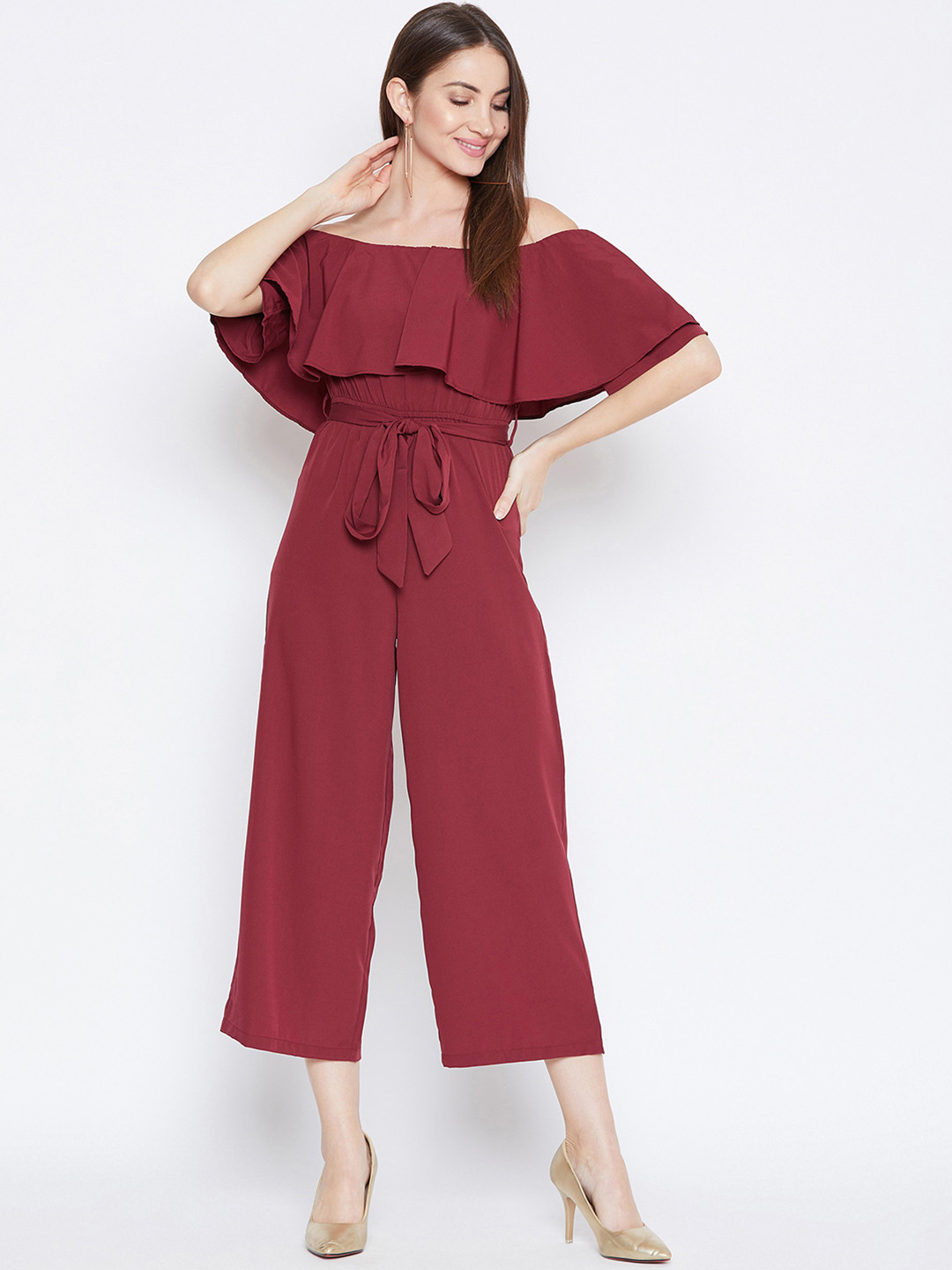 Buy Berrylush Women Maroon Solid Capri Jumpsuit - Jumpsuit for Women ...