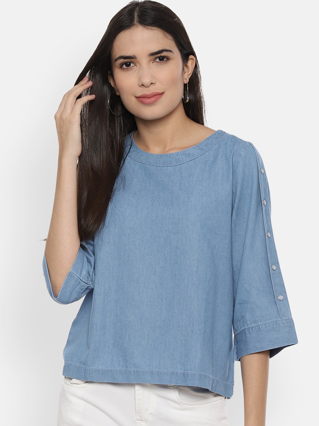 Buy People Women Blue Solid Pure Cotton Top - Tops for Women 10722374 ...